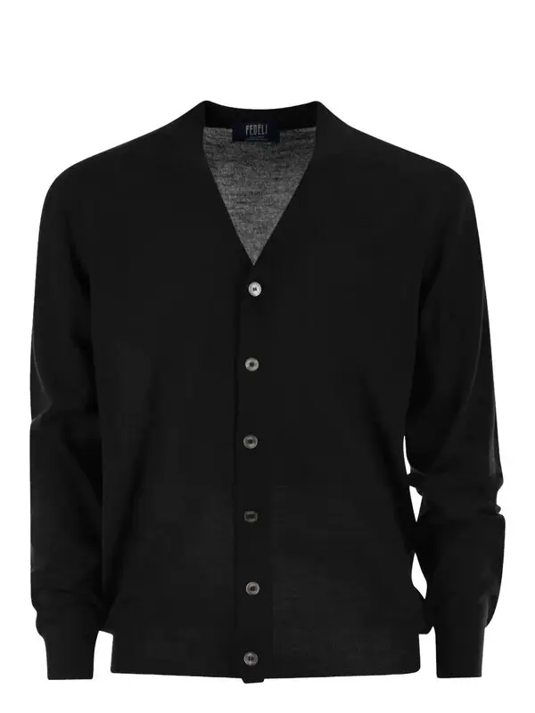 Fedeli Buttoned V-neck Cardigan - Black