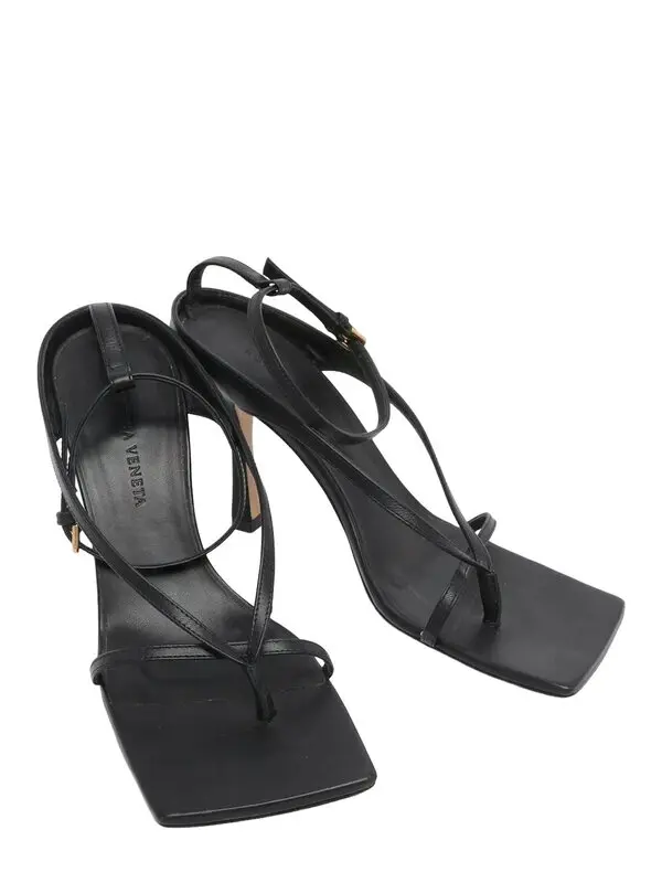 Bottega Veneta Square-toe Leather Heeled Sandals - Black