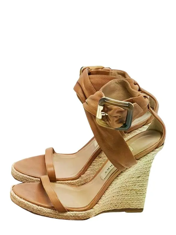 Burberry Catsbrook Leather Wedge Espadrilles - Brown