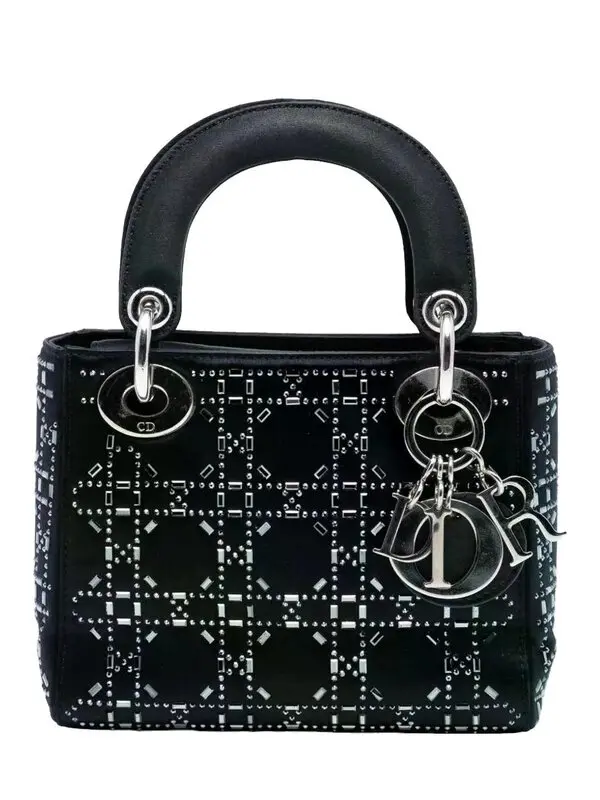 Dior 2017 Mini Satin Cannage Strass Crystal Embellished Lady Satchel - Black