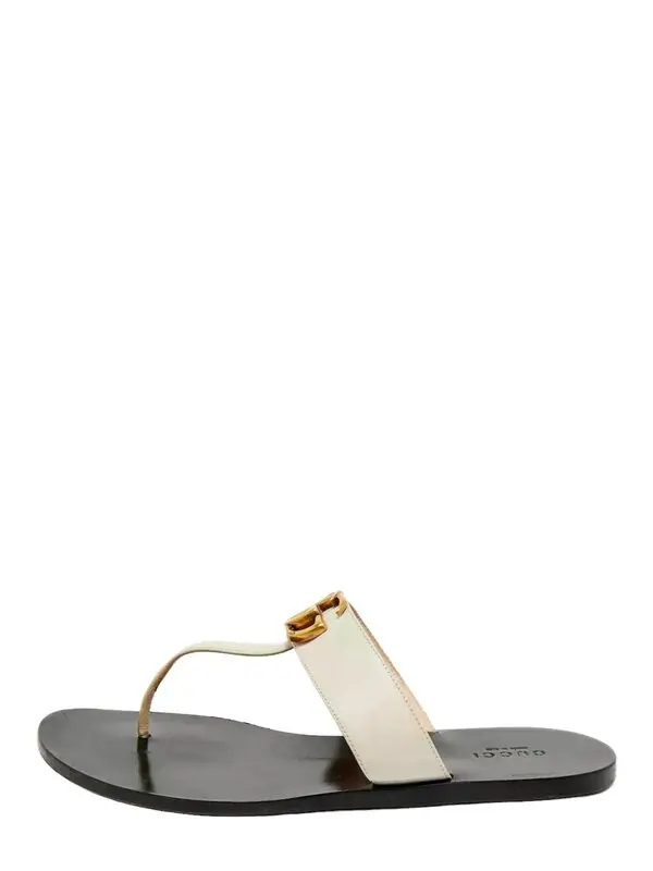 Gucci Gg Marmont Leather Flat Sandals - Neutrals
