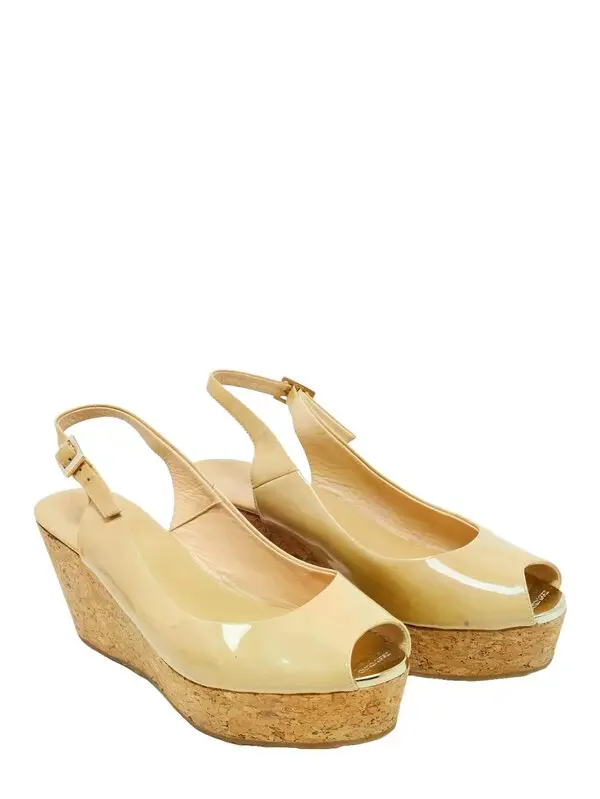 JIMMY CHOO Patent Leather Wedge Sandals - Neutrals