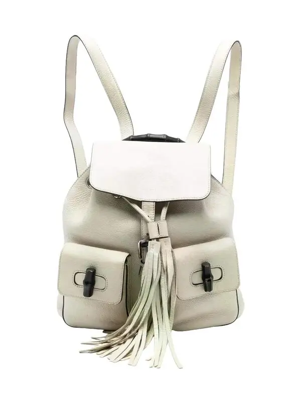 Gucci Leather Bamboo Tassel Backpack - White
