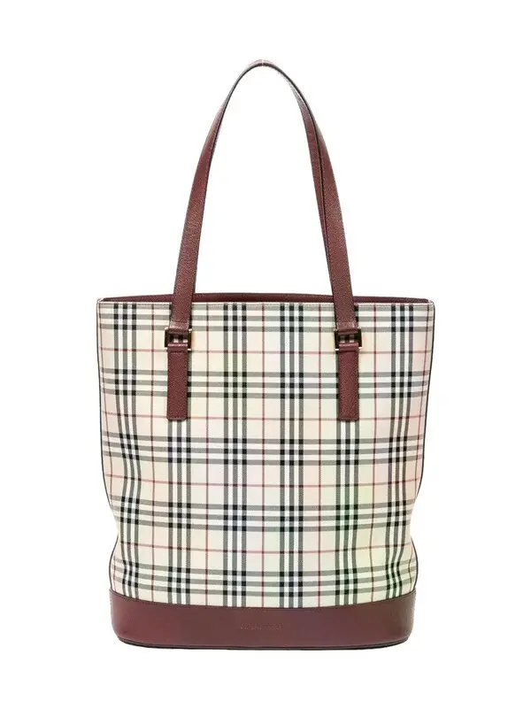 Burberry Check Pattern Tote Bag - White
