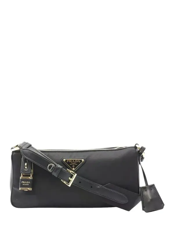 Prada Small Leather And Tessuto Crossbody Bag - Black