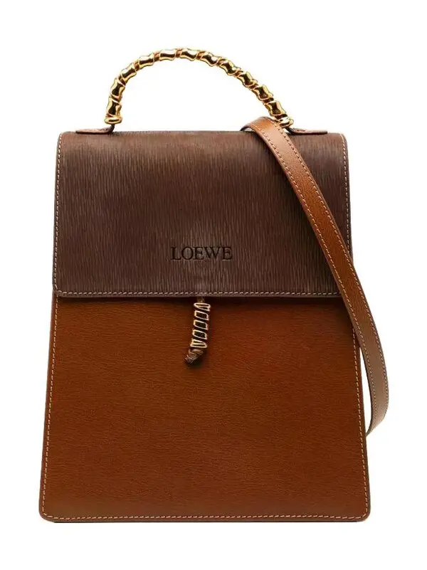 Loewe 20th Century Leather Velazquez Twist Top Handle Satchel - Brown