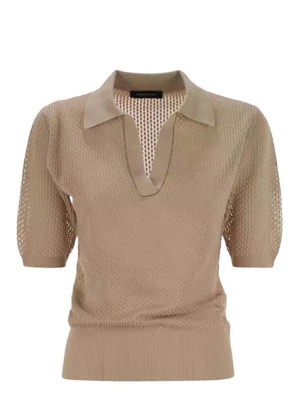 Fabiana Filippi V-neck Short-sleeve Polo Shirt - Neutrals