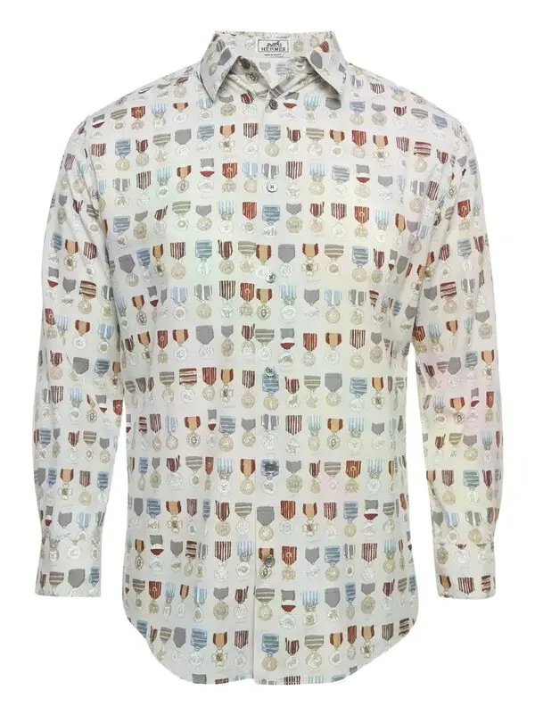 Hermès Medal-print Button-down Shirt - White