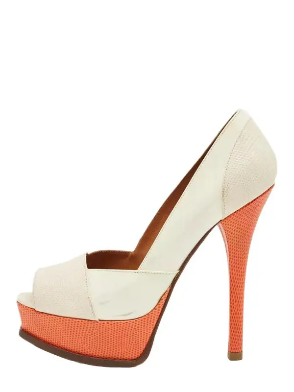 Fendi Lizard-embossed Peep-toe Pumps - Neutrals