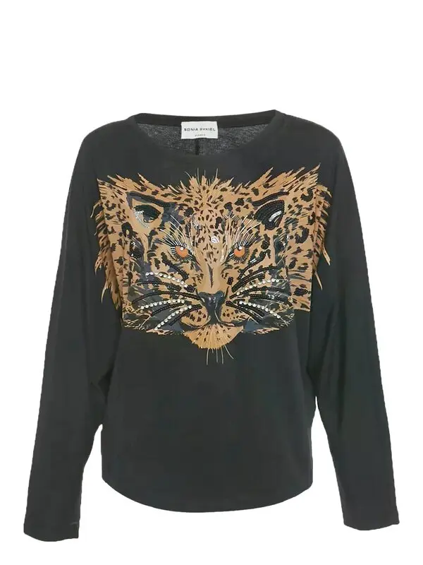Sonia Rykiel Paris Tiger-print Beaded Top - Black