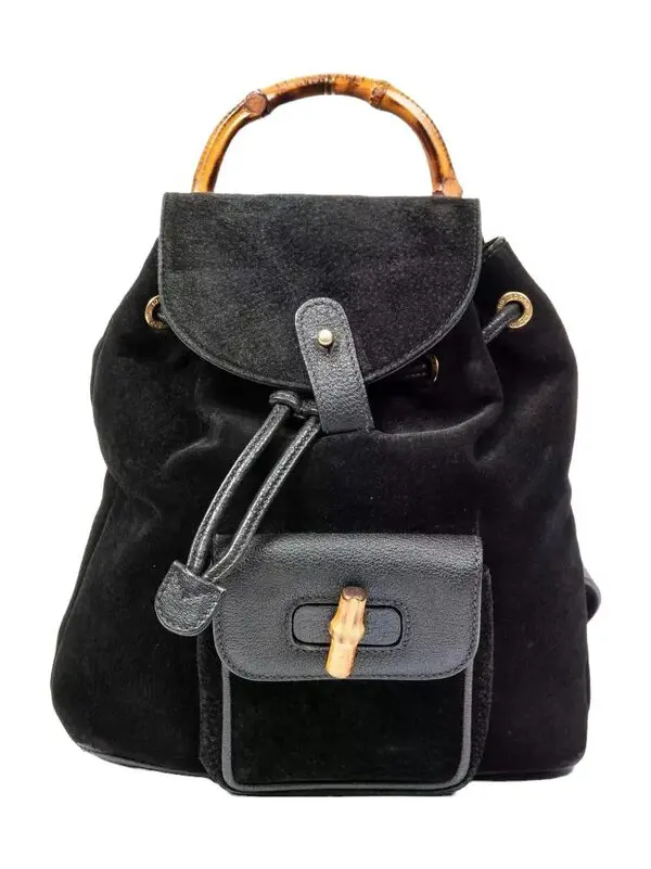 Gucci Suede Bamboo Handle Backpack - Black