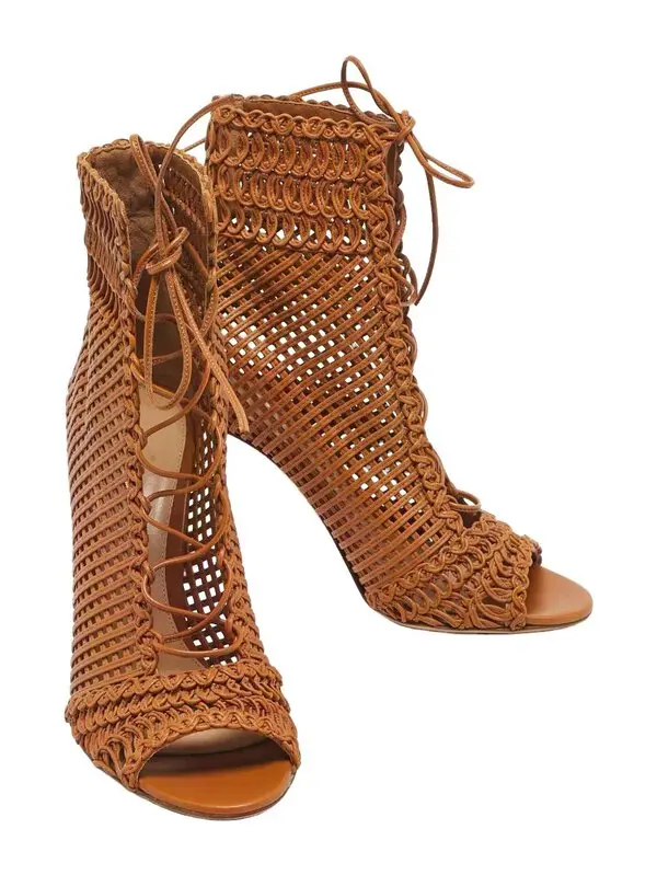GIANVITO ROSSI Woven Lace-up Stiletto Boots - Brown