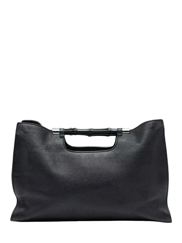 Gucci 2000-2015 Medium Calfskin Bamboo Daily Shopper Satchel - Black