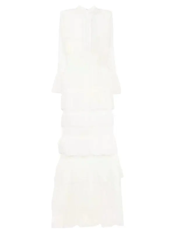 SAIID KOBEISY Lace Ruffled Long Dress - White