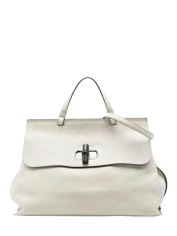 Gucci Large Leather Bamboo Daily Satchel - White
