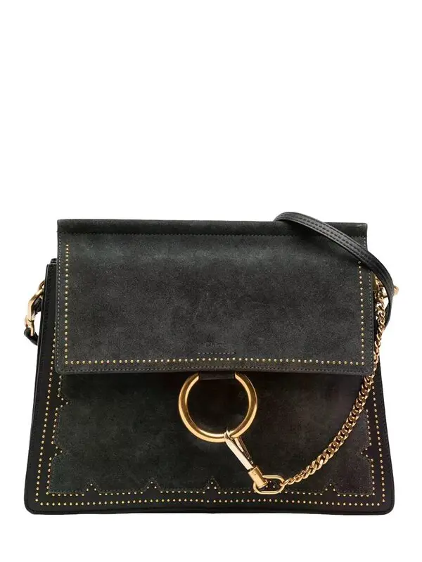 Chloé Medium Studded Suede And Calfskin Faye Crossbody Bag - Black