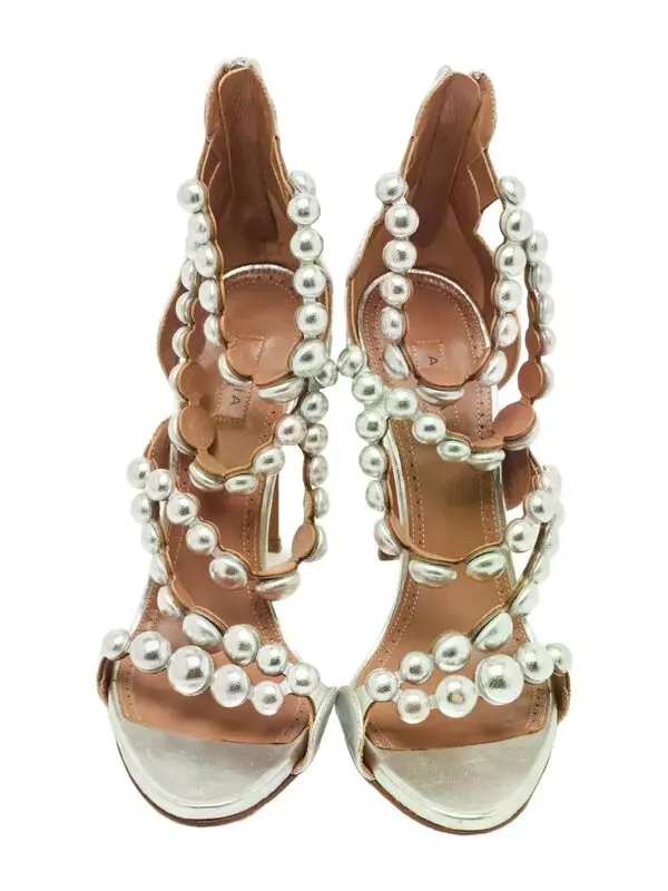 Alaïa Bombe Strappy Leather Sandals - Silver