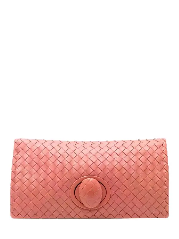 Bottega Veneta Nappa Intrecciato Turn Lock Clutch Bag - Pink