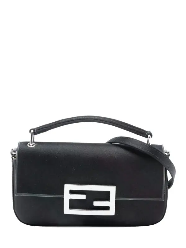 Fendi 2010-2025 Satin Baguette Phone Pouch Satchel - Black