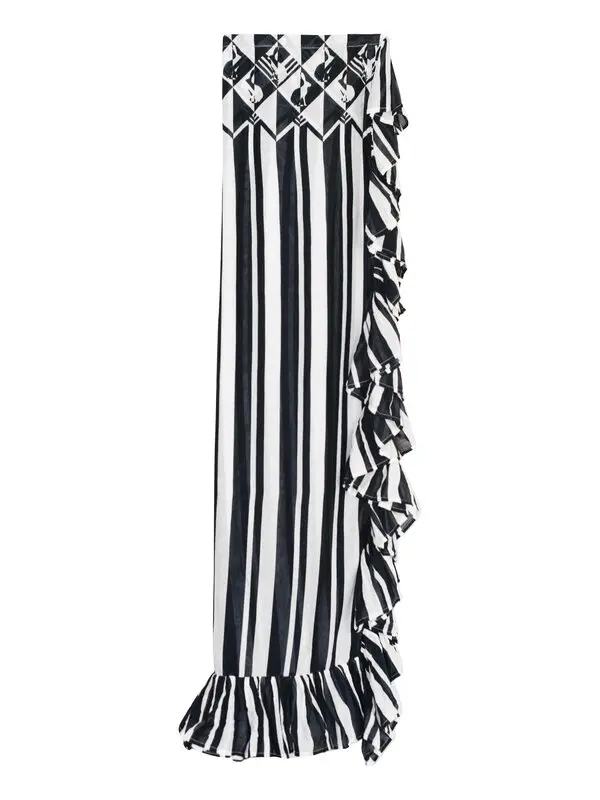 CONIGLIO PALM BEACH Cotton Pareo Maxi Skirt - Black,white