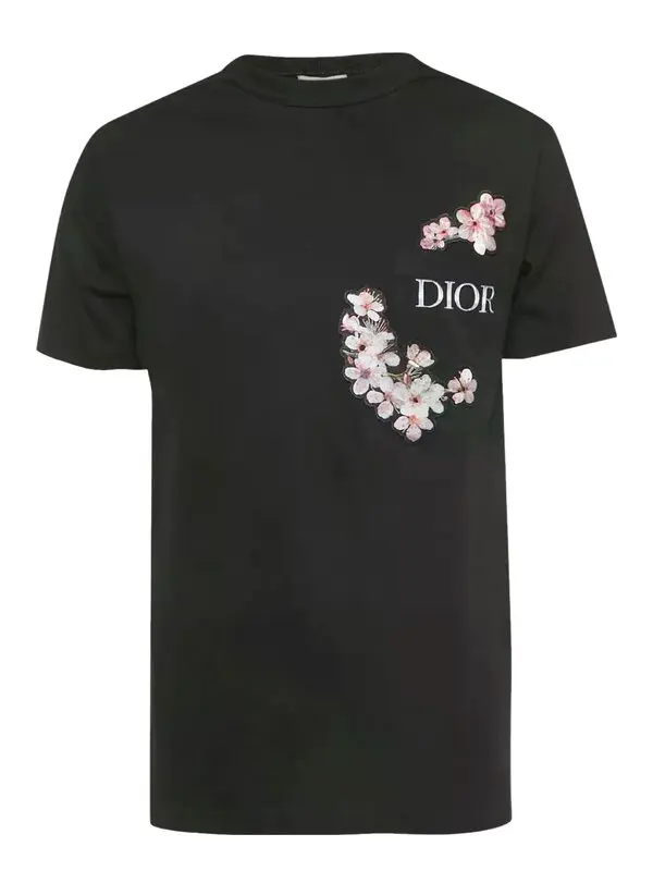Dior X Hajime Sorayama Embroidered-flower Patch T-shirt - Black