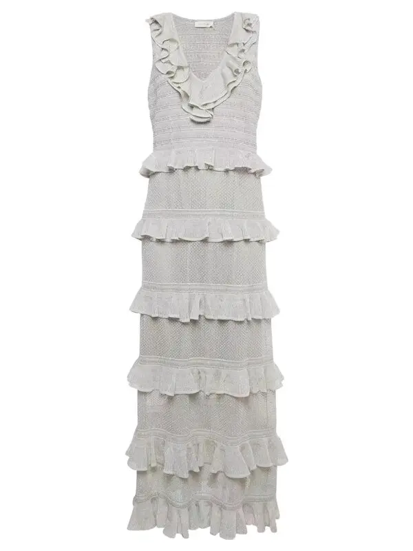 Zimmermann Frilled Tiered Midi Dress - Silver