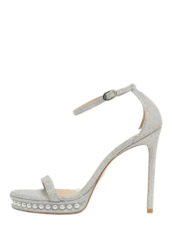 STUART WEITZMAN Glitter Strappy Sandals - Silver