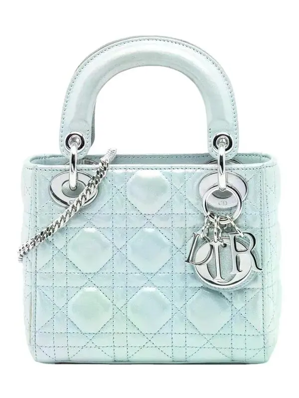 Dior 2015 Mini Iridescent Lambskin Cannage Lady Satchel - Blue