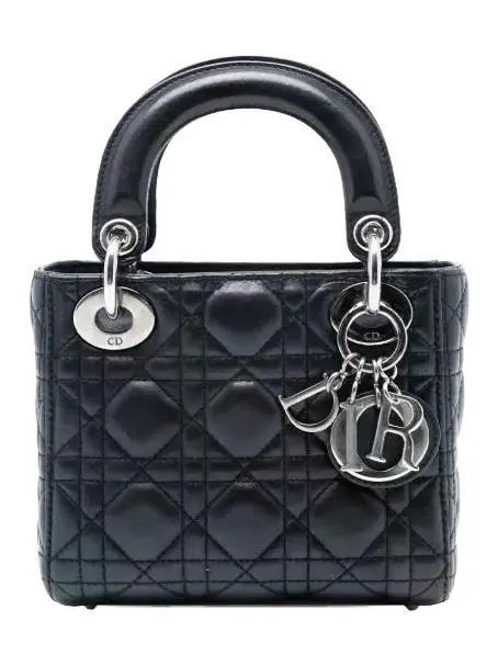 Dior 2015 Mini Iridescent Lambskin Cannage Lady Satchel - Black