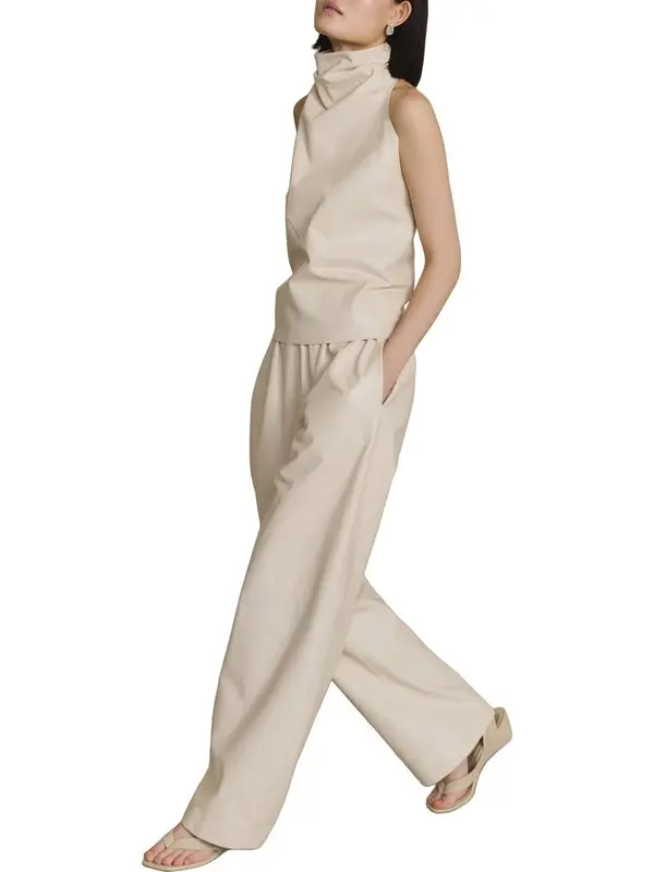 CORTANA Rocco Mid-rise Leather Wide-leg Pants - White