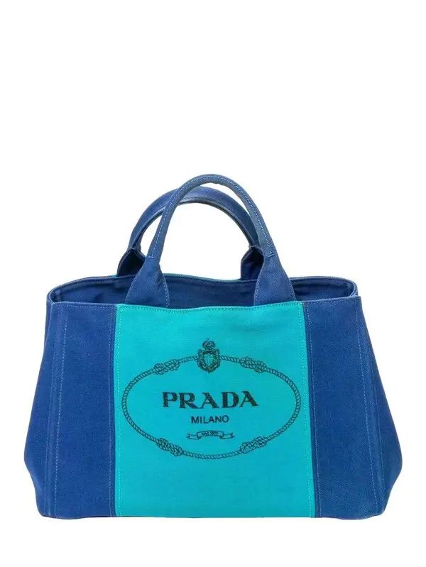 Prada Medium Bicolor Canapa Tote Bag - Blue