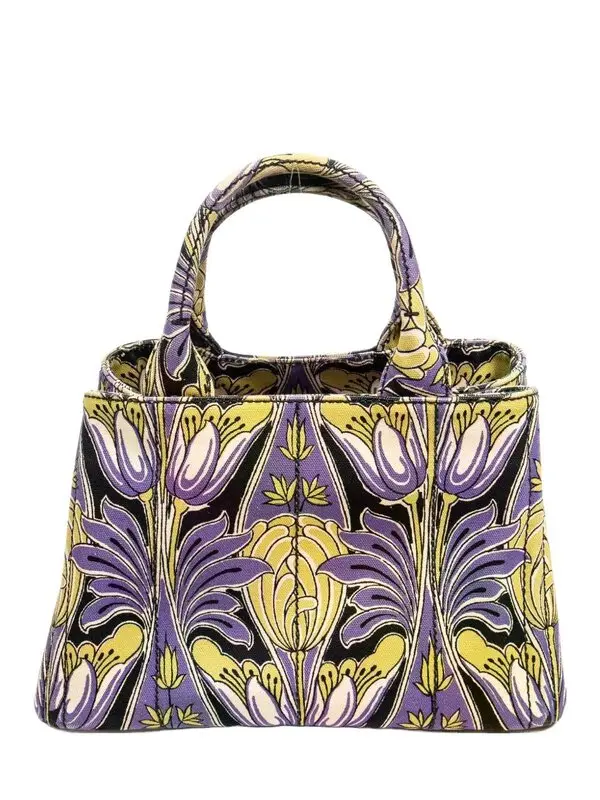 Prada Small Floral Canapa Tote Bag - Purple