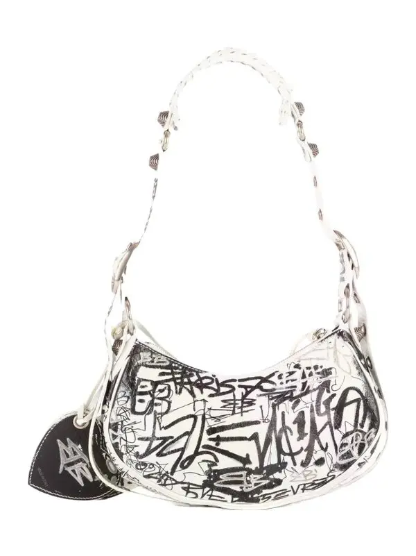 Balenciaga Le Cagole Graffiti Shoulder Bag - White