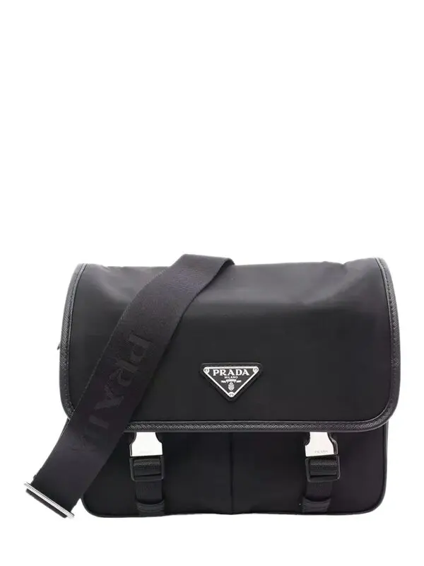 Prada Leather Trimmed Tessuto Messenger Bag - Black