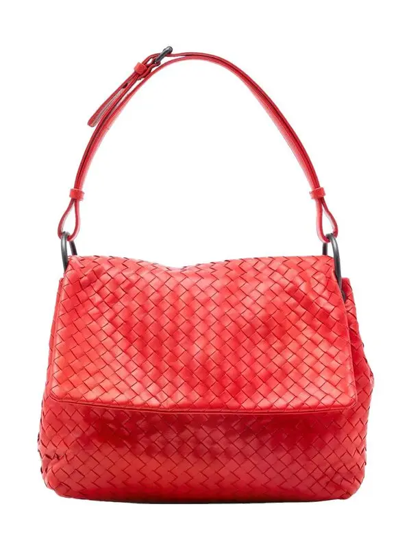 Bottega Veneta Nappa Intrecciato Flap Shoulder Bag - Red