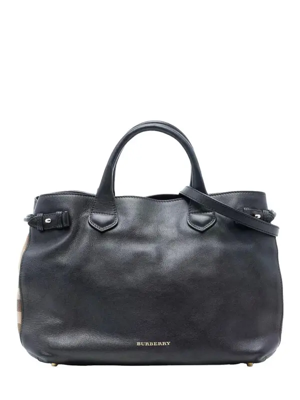 Burberry Leather And House Check Banner Satchel - Black