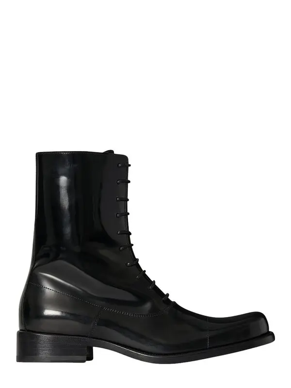 THE ROW Kai Lace-up Leather Boots - Black