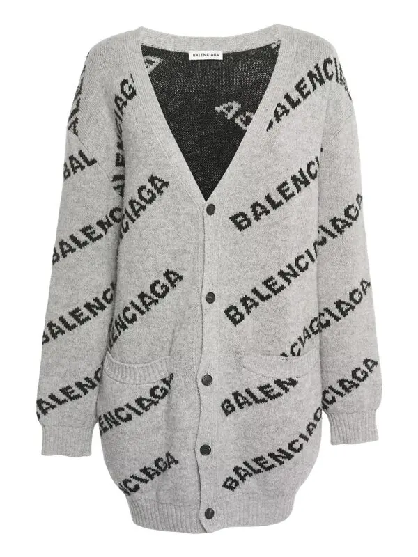 Balenciaga Logo-pattern Cardigan - Grey
