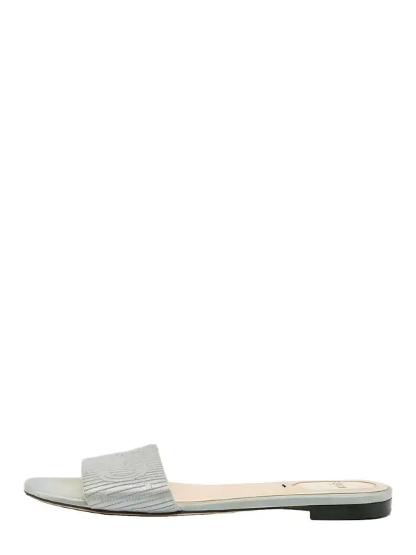 Fendi Logo Satin Flat Sandals - Grey