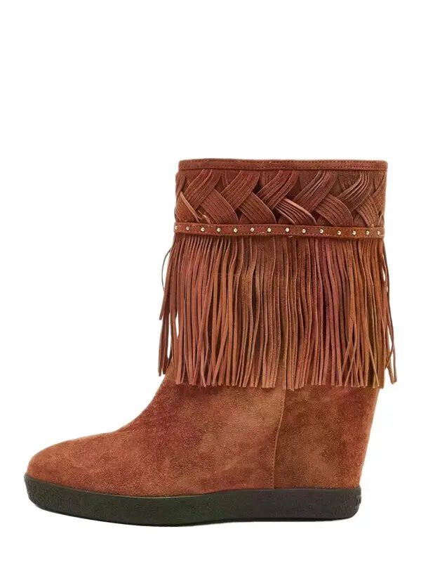 LE SILLA Fringe-embellished Suede Wedge Boots - Brown