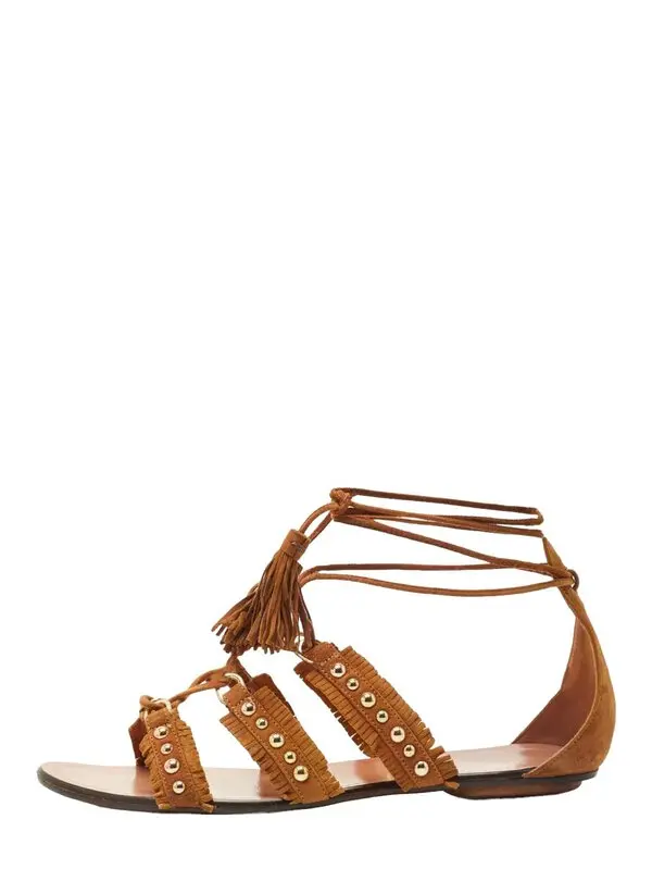 AQUAZZURA Tulum Studded-fringe Sandals - Brown