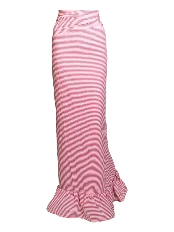 CONIGLIO PALM BEACH Ruffled Striped Maxi Skirt - Light Pink