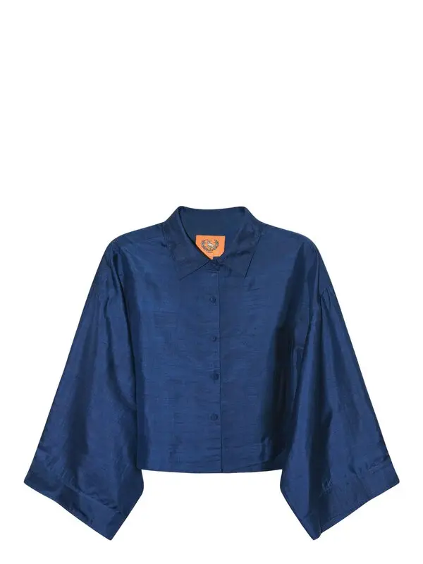 CONIGLIO PALM BEACH Everglades Cropped Silk Top - Blue