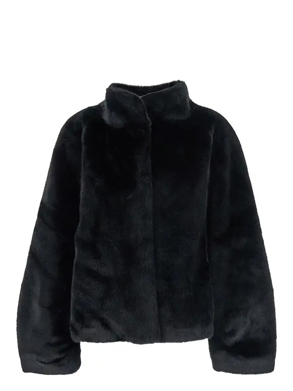 PLAIN Fur Jacket With High Neck In Ecofur - Black