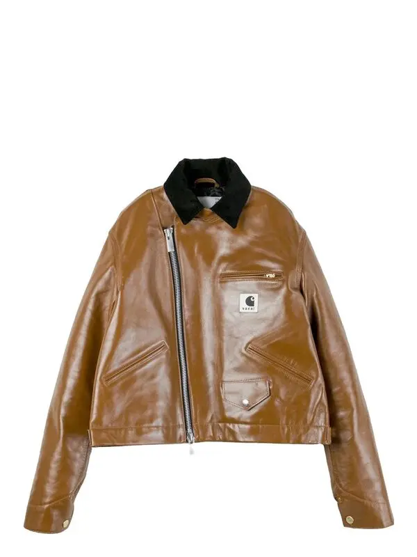 Sacai X Carhartt Wip Leather Jacket - Brown