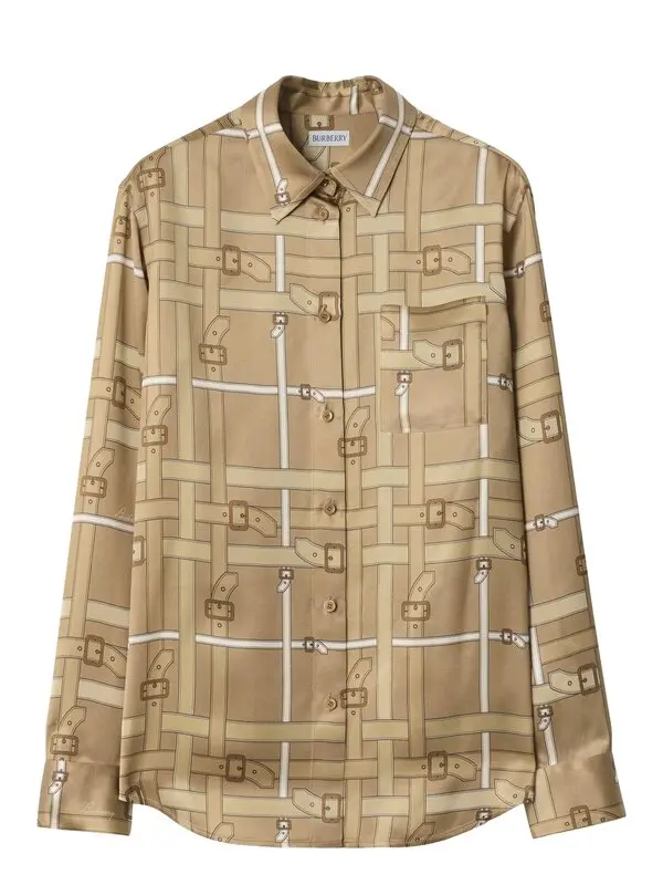 Burberry Satin Belt Check Shirt - Beige