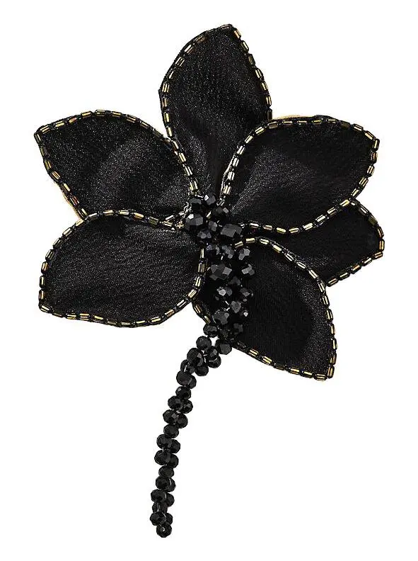 Anthropologie Beaded 3d Floral Brooch - Black