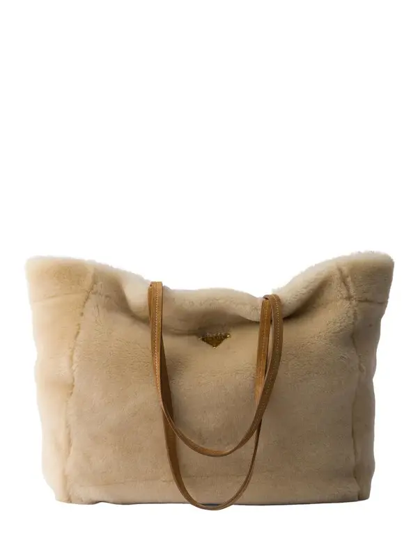 Prada Shearling Tote Bag - Neutral