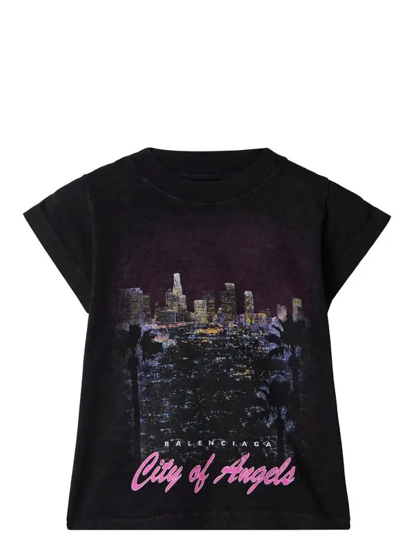 Balenciaga City Of Angels Cropped Printed T-shirt - Black