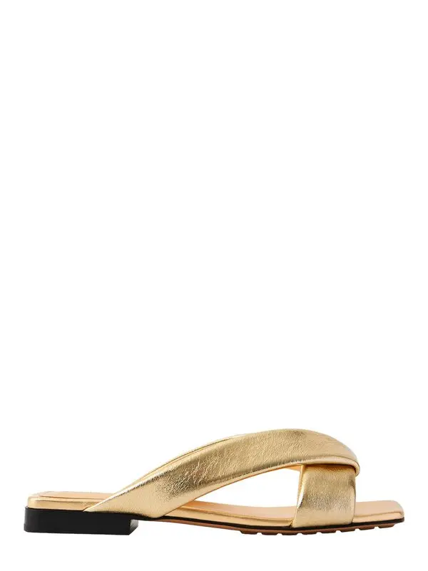 Bottega Veneta Riva Padded Metallic Leather Sandals - Gold